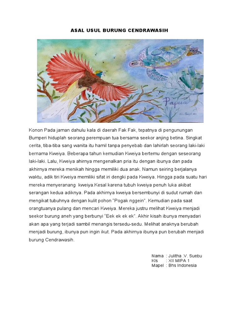 Cerita Rakyat Asal Usul Burung Cendrawasih | PDF