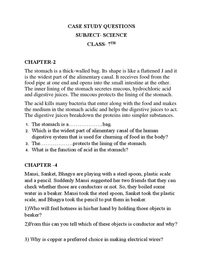Case Study Questions Class7 | PDF | Cellular Respiration | Digestion