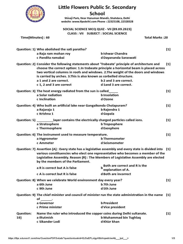 Class VII Social Science MCQ Quiz | PDF | Nature | Physical Sciences