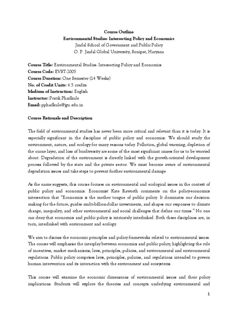 Environmental Policy and Economics Course | PDF | Natural Environment ...