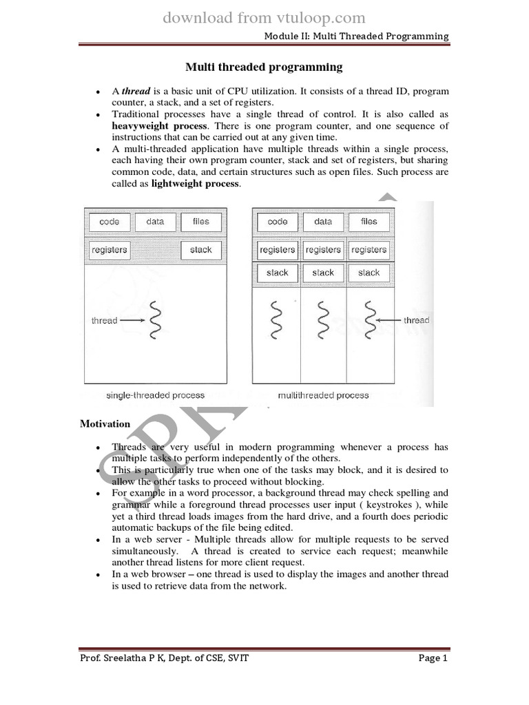 Multi Threaded Programming: Heavyweight Process. There Is One Program ...