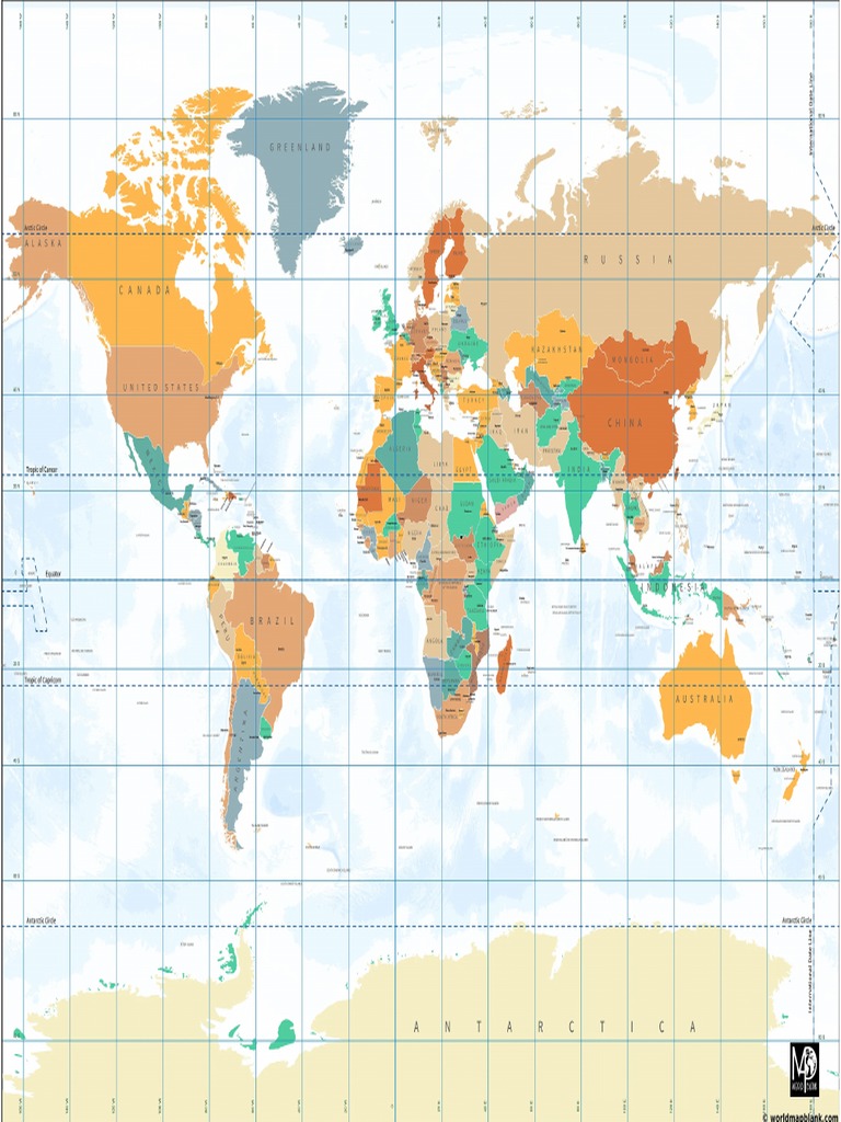 Longitude and Latitude Map Miller Projection A4 | PDF