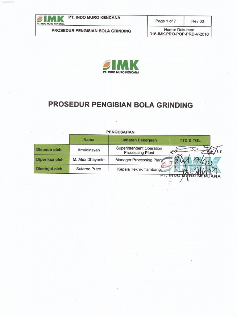 Prosedur Pengisian Bola Grinding | PDF