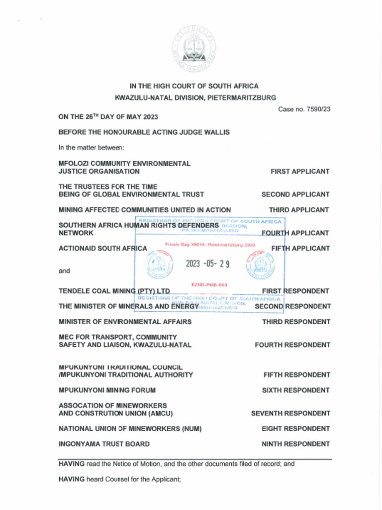 2023 Interim Interdict Application - MCEJO Vs Tendele - 26 May 2023 ...