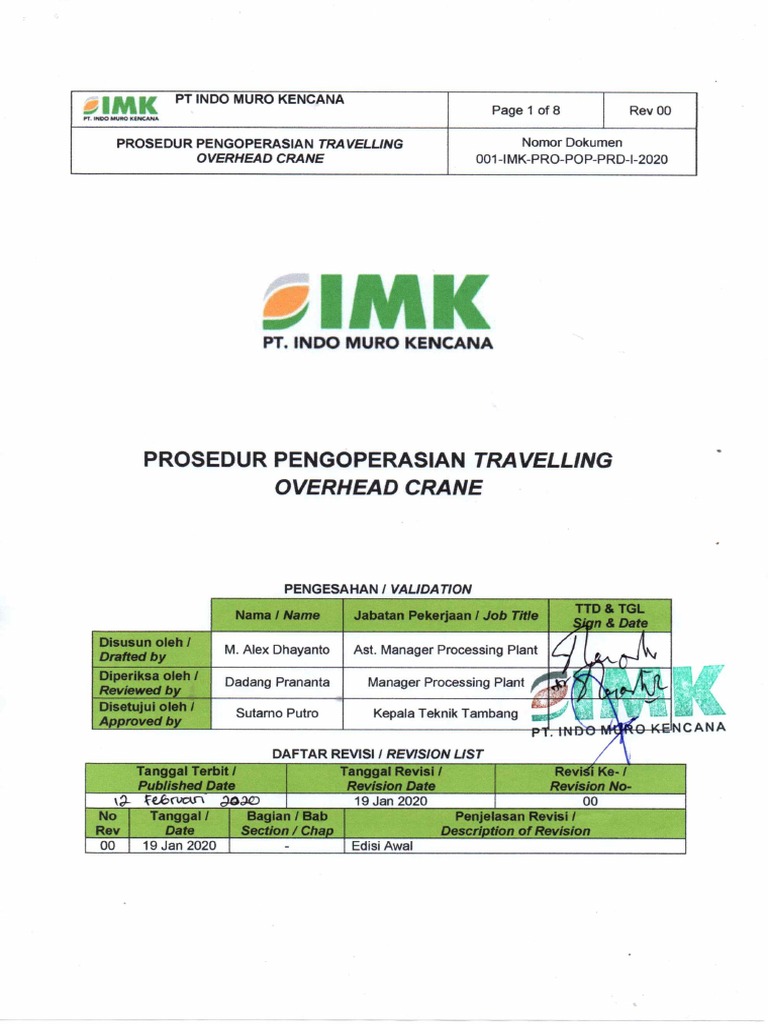Prosedur Pengoperasian Overhead Crane | PDF
