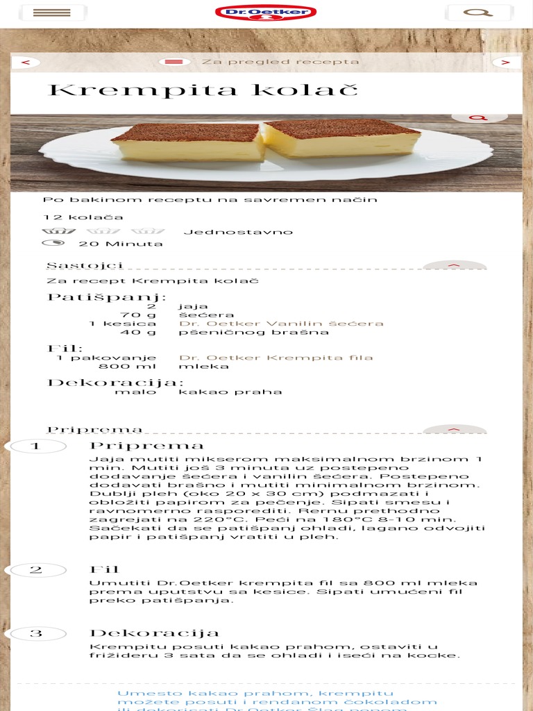 Krempita Kolač Recept Dr. Oetker | PDF