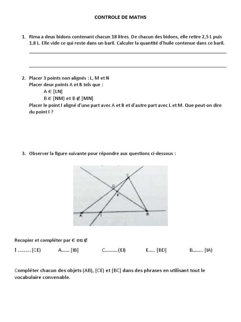 CONTROLE DE MATHS 6e | PDF