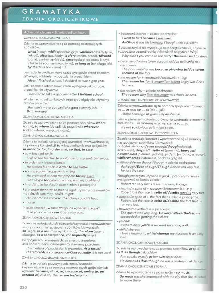 Zdania okolicznikowe - repetytorium - toria i zadania | PDF