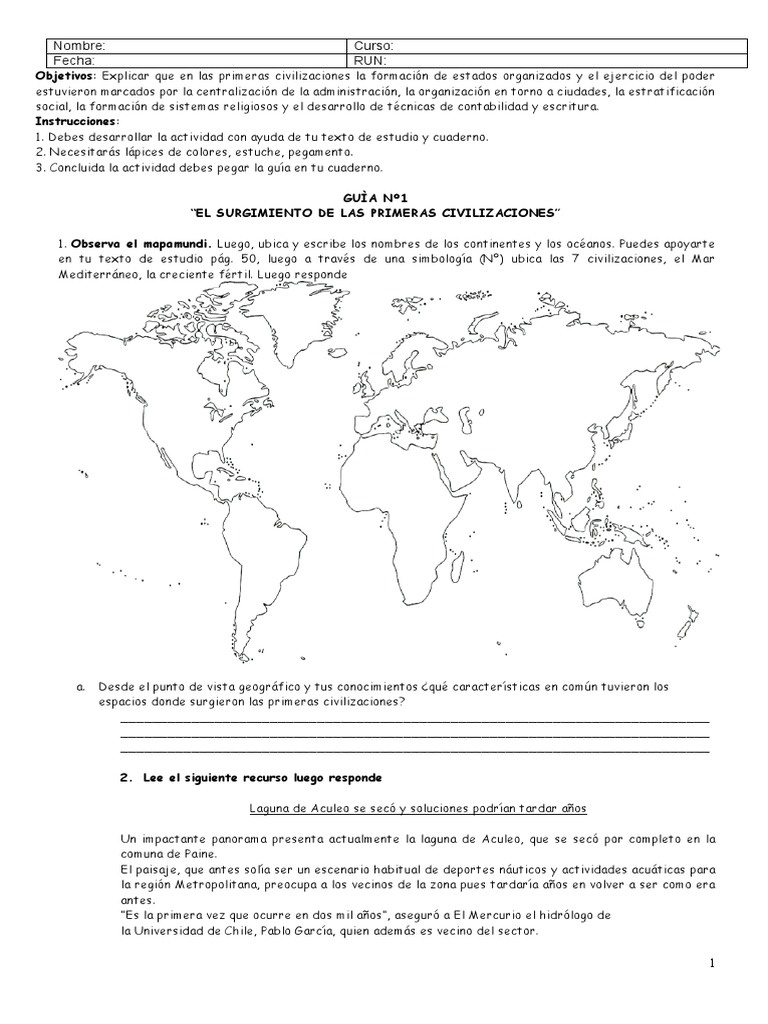 Guìa Nº1 El Surgimiento De Las Primeras Civilizaciones Pdf Agua
