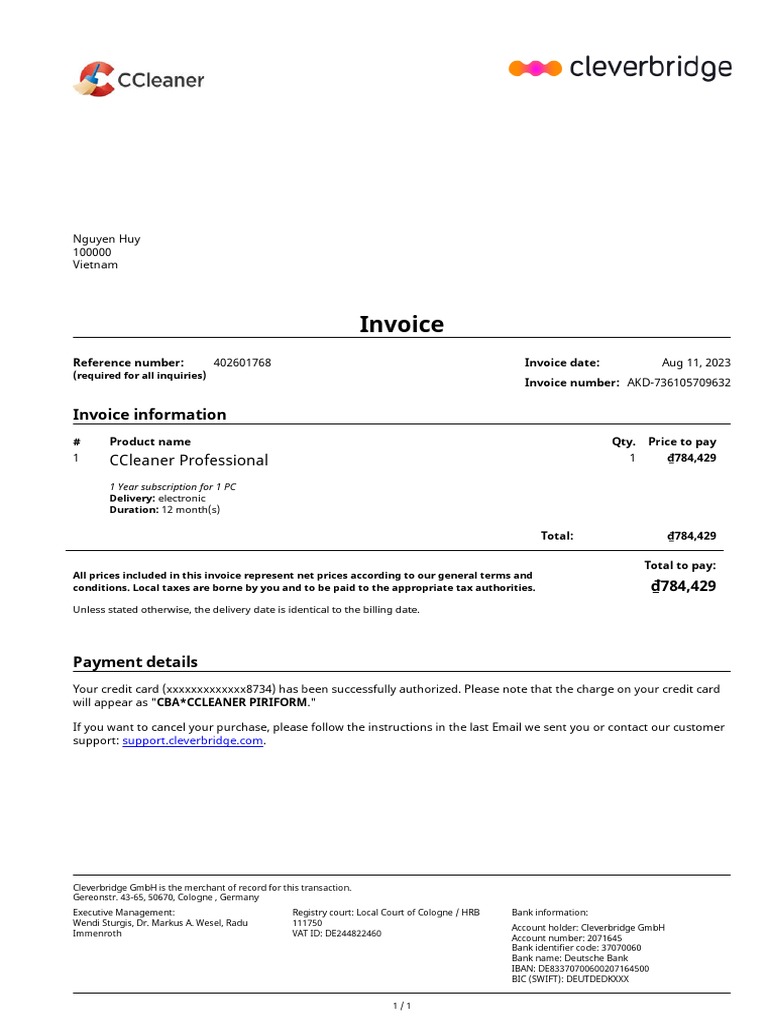 Akd 736105709632 | PDF | Invoice | Credit Card