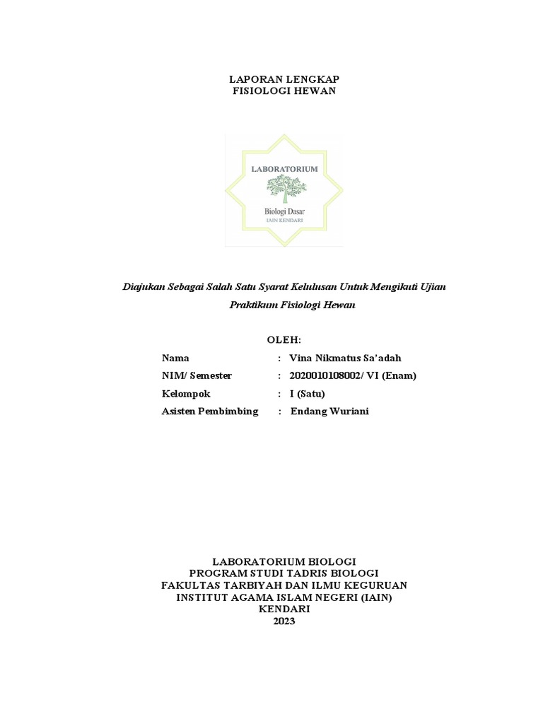 Format Laporan Lengkap Fisiologi Hewan Pdf