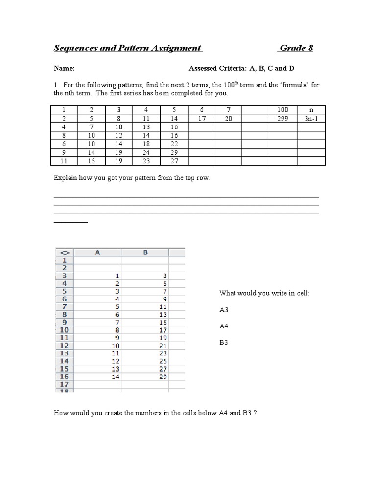 Sequences Assessment Grade 8 | PDF | Mathematics