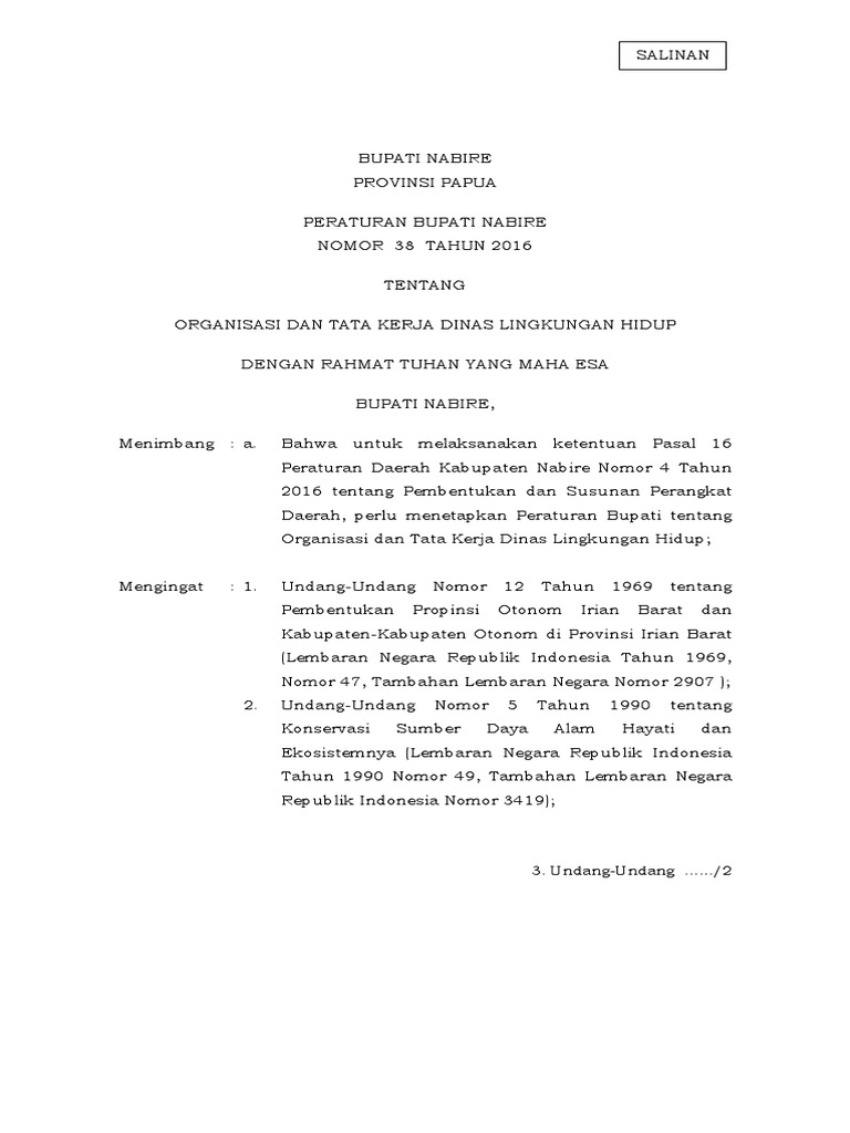 38 Perbup Sotk Dinas LH | PDF