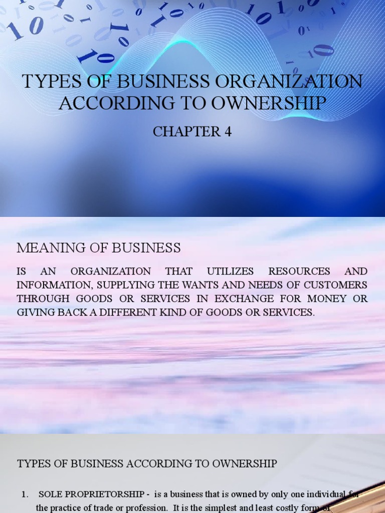 Chapter 4 - Types of Business Organization According To Ownership | PDF ...