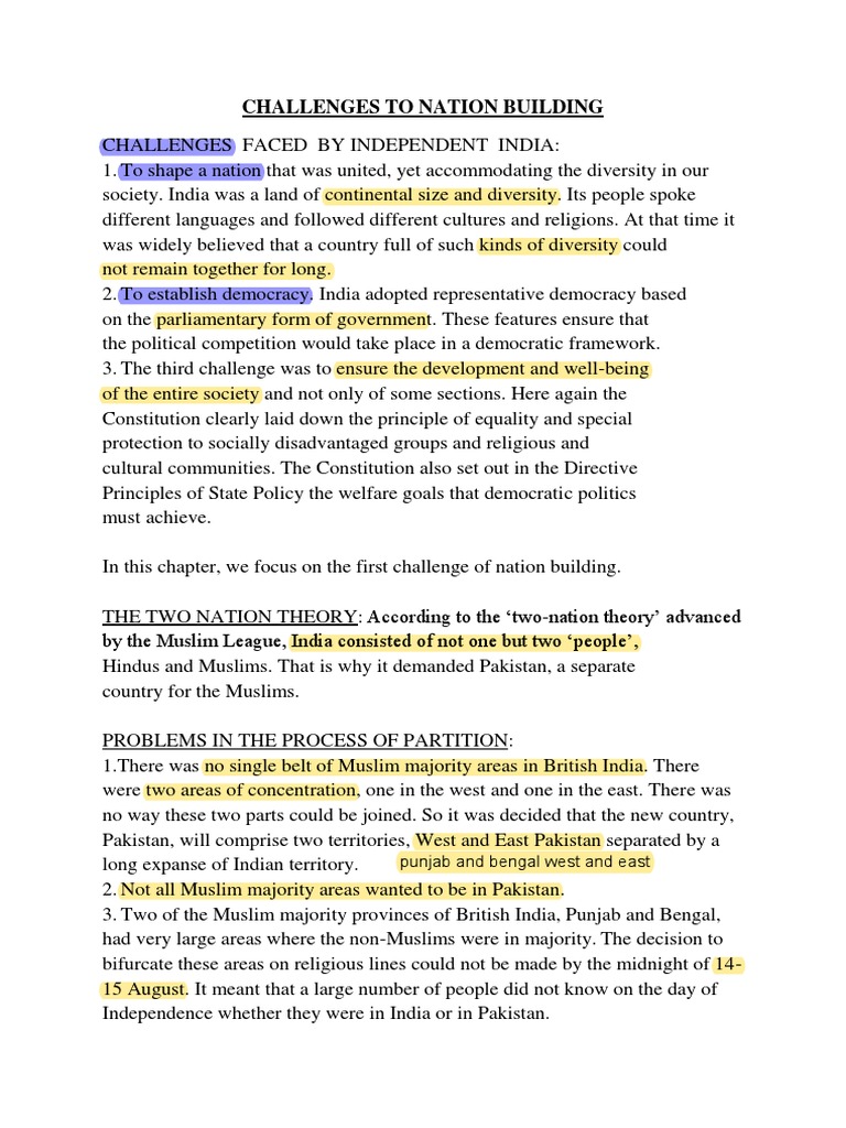 Political Science Challenges To Nation Building | PDF | Partition Of ...