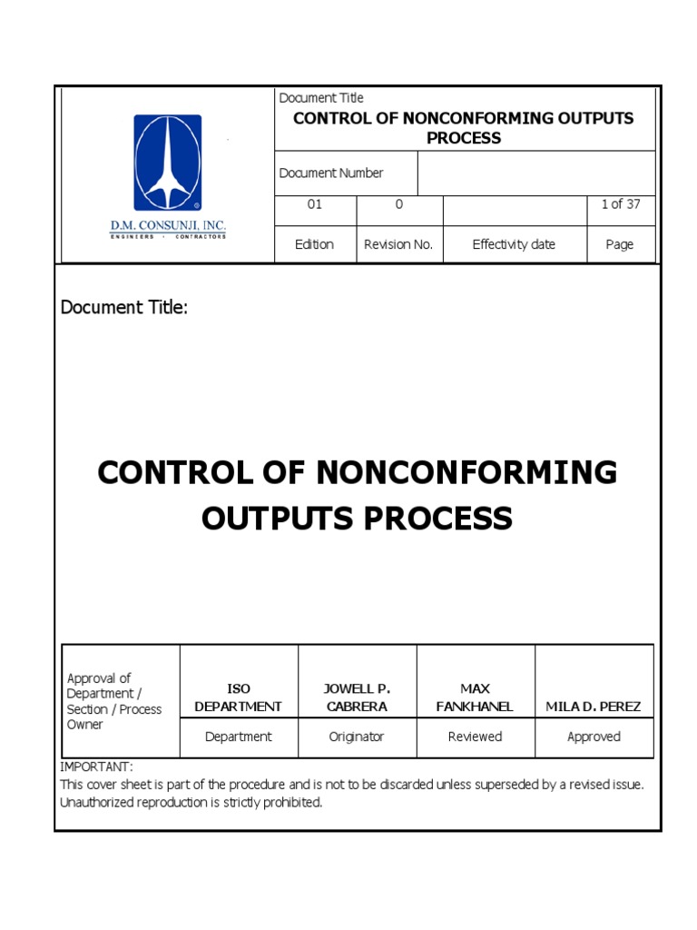 Control of Nonconforming Outputs Process | PDF | Quality Assurance ...