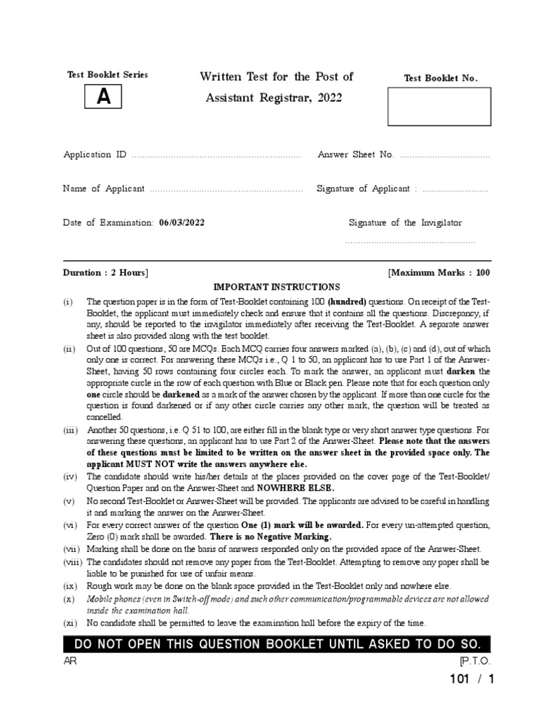 Assistant Registrar | PDF | Multiple Choice | Vocational Education