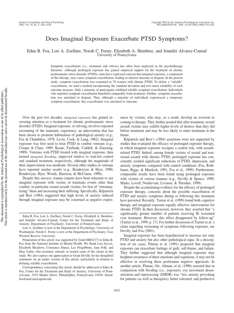 Does Imaginal Exposure Exacerbate PTSD Symptoms | PDF | Mental Disorder ...