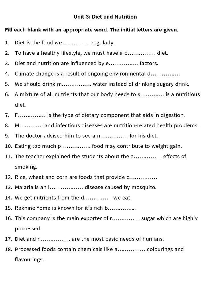 Unit 3 | PDF | Diet (Nutrition) | Diet & Nutrition