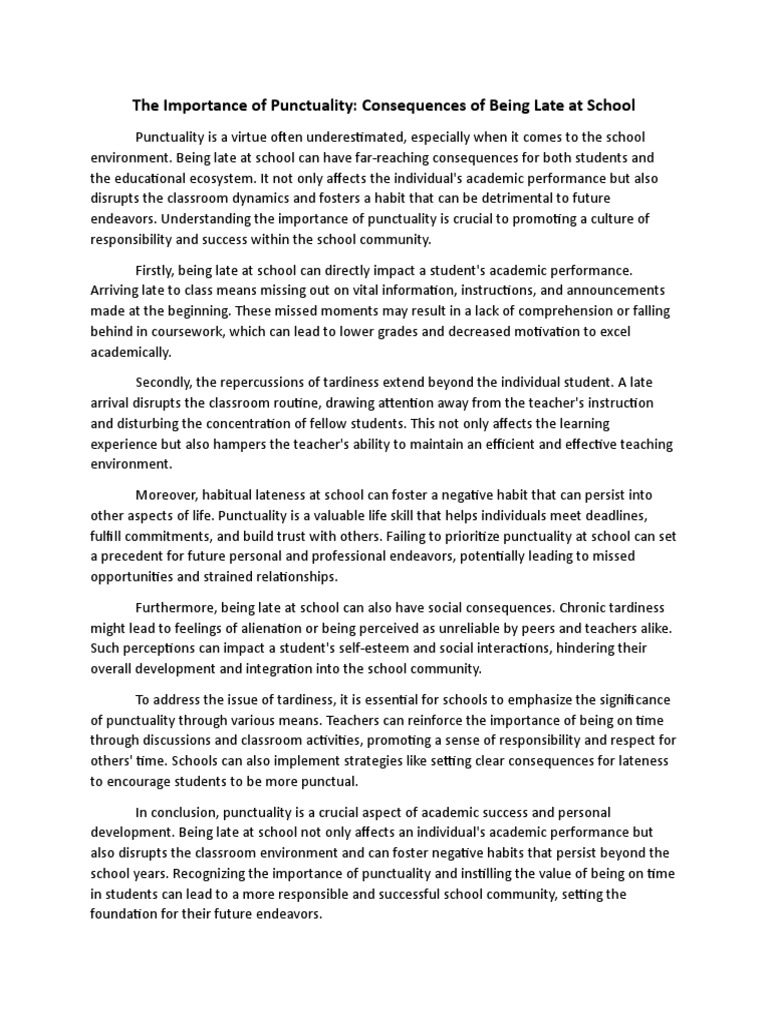 The Importance Of Punctuality Pdf Teachers Classroom