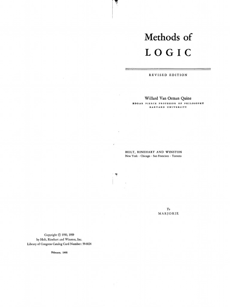 Quine Introduction to Methods of Logic | PDF