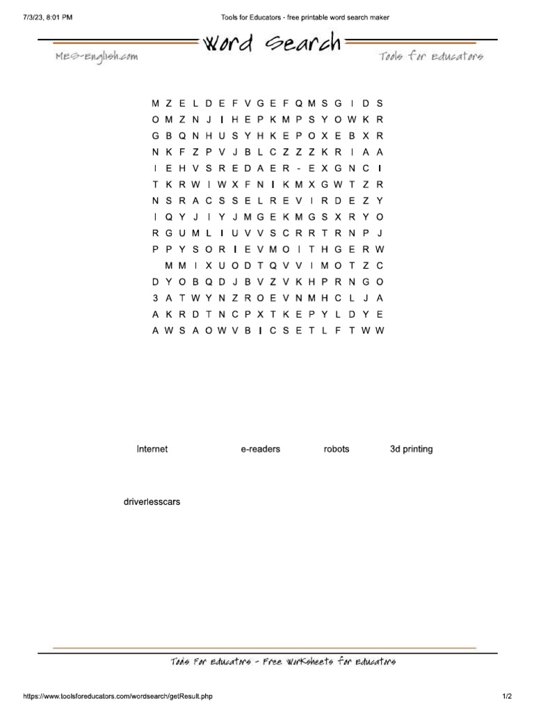 Tools For Educators - Free Printable Word Search Maker | PDF
