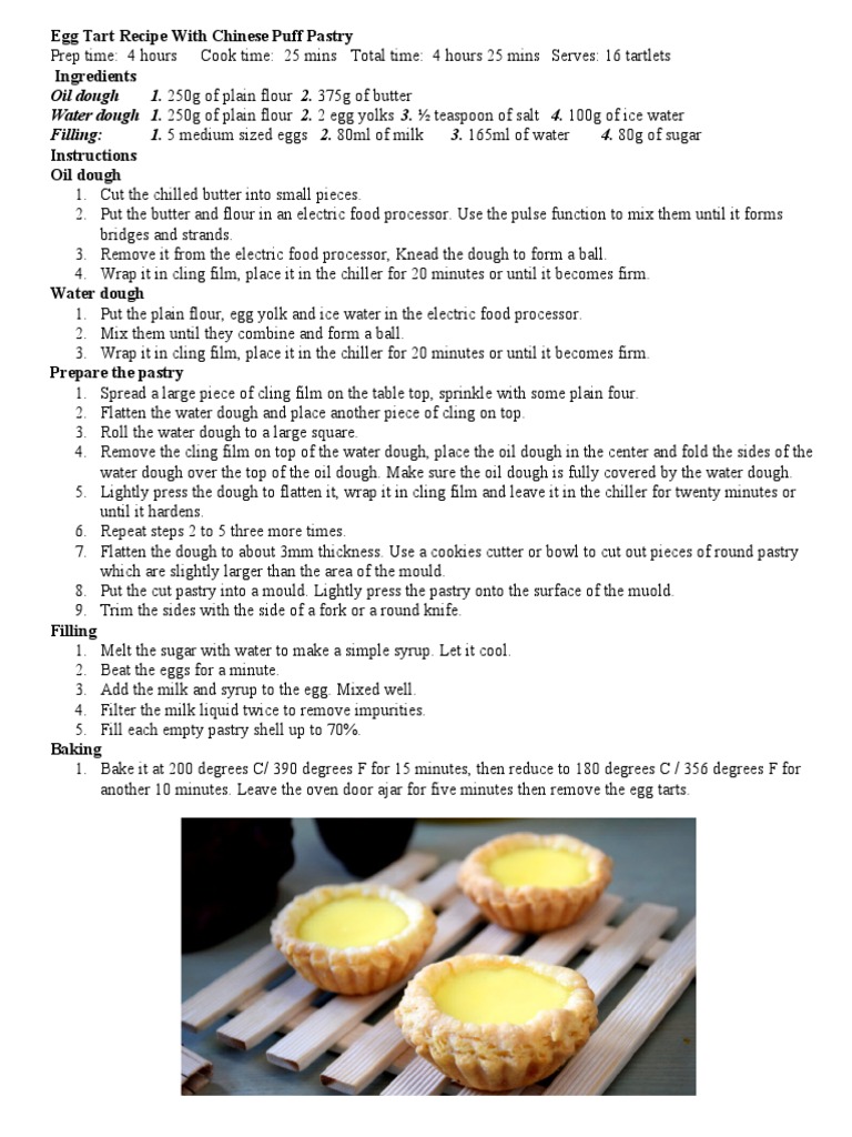 Egg Tart Recipe With Chinese Puff Pastry | PDF | Curry | Flour