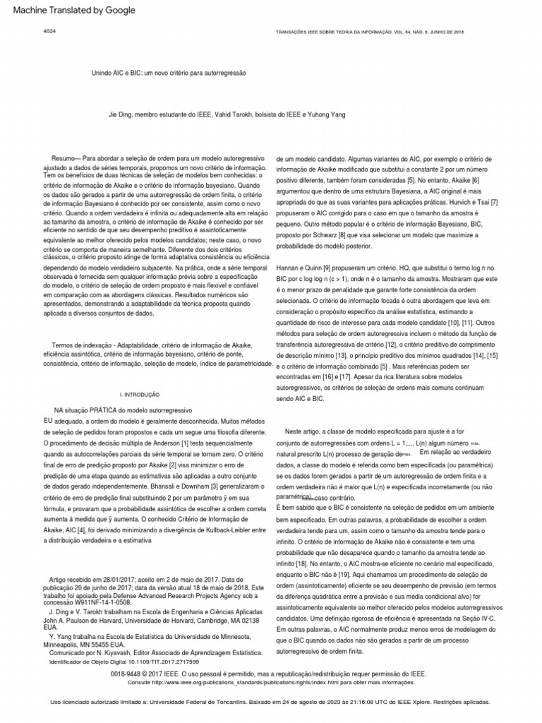 Bridging AIC and BIC A New Criterion For Autoregression | PDF