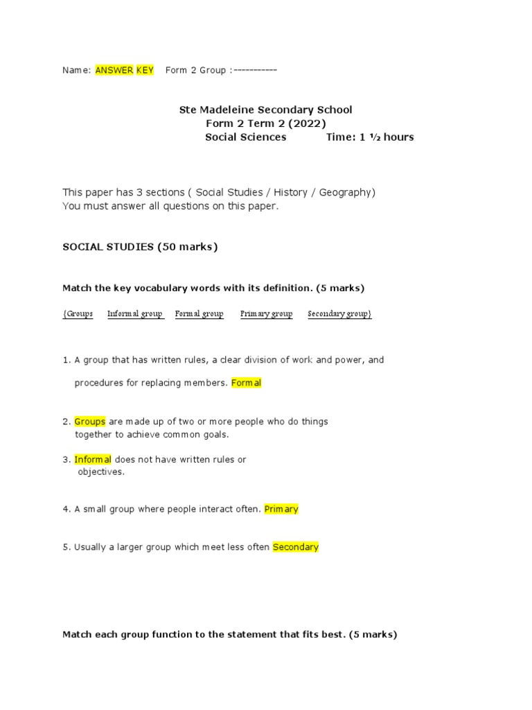 F2T2 Exam Paper (2022) Answers | PDF | Trinidad And Tobago | Leadership