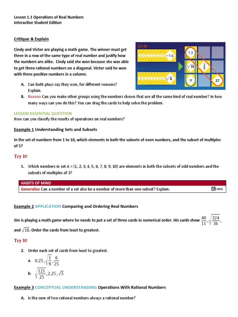 1.1 Interactive Student Edition | PDF | Numbers | Rational Number