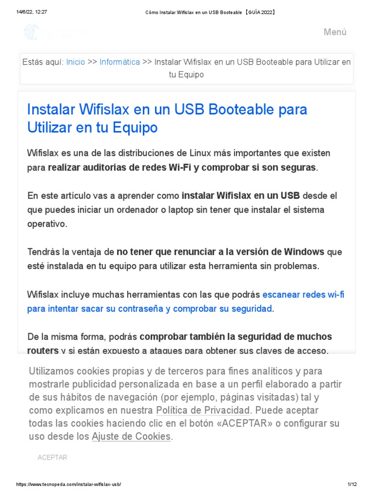Cómo Instalar Wifislax en un USB Booteable 【GUÍA 2022】 | PDF | Cookie HTTP | Arranque