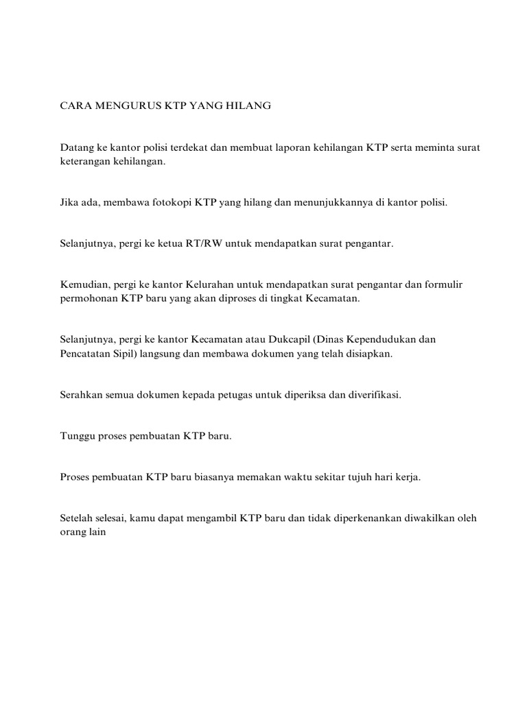 CARA MENGURUS KTP YANG HILANG Datang ke kantor polisi terdekat dan ...