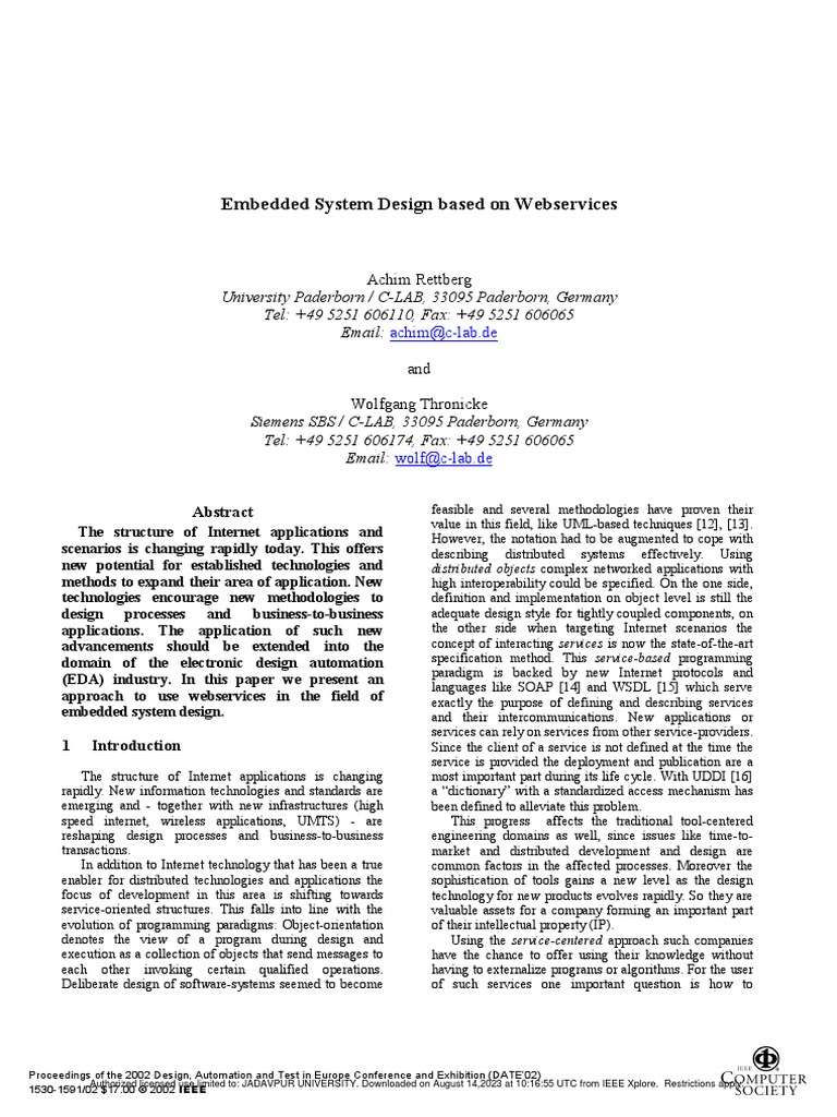 Embedded System Design Based On Webservices | PDF | Web Service | Internet