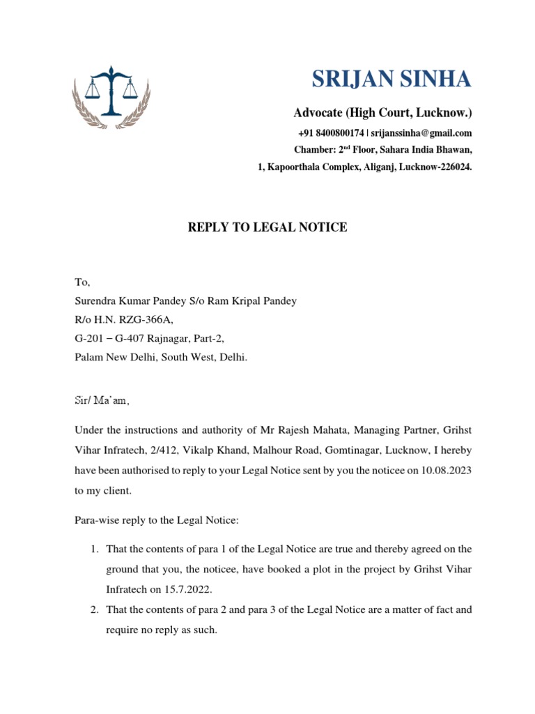 Legal Notice Reply (GV) | PDF | Civil Law (Legal System) | Government