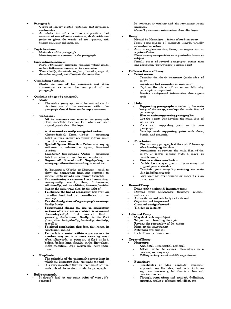 Grade 9 English Reviewer | PDF | Essays | Cognitive Science