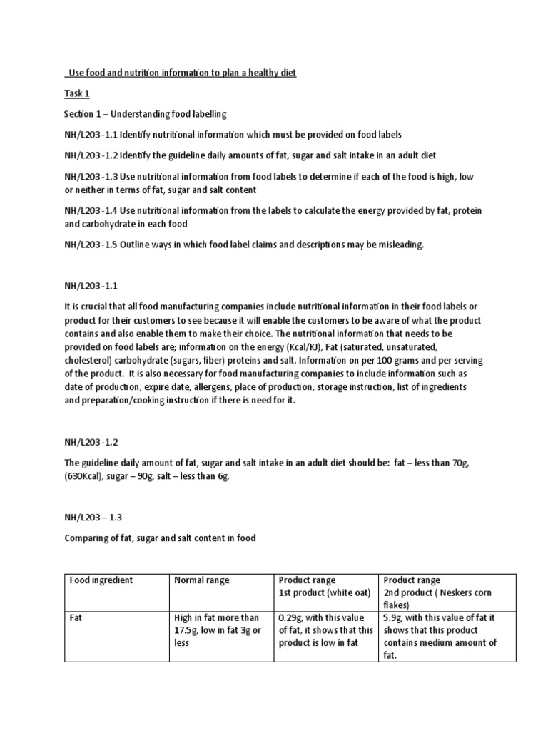 Using Food and Nutrition Information To Plan A Healthy Diet With ...