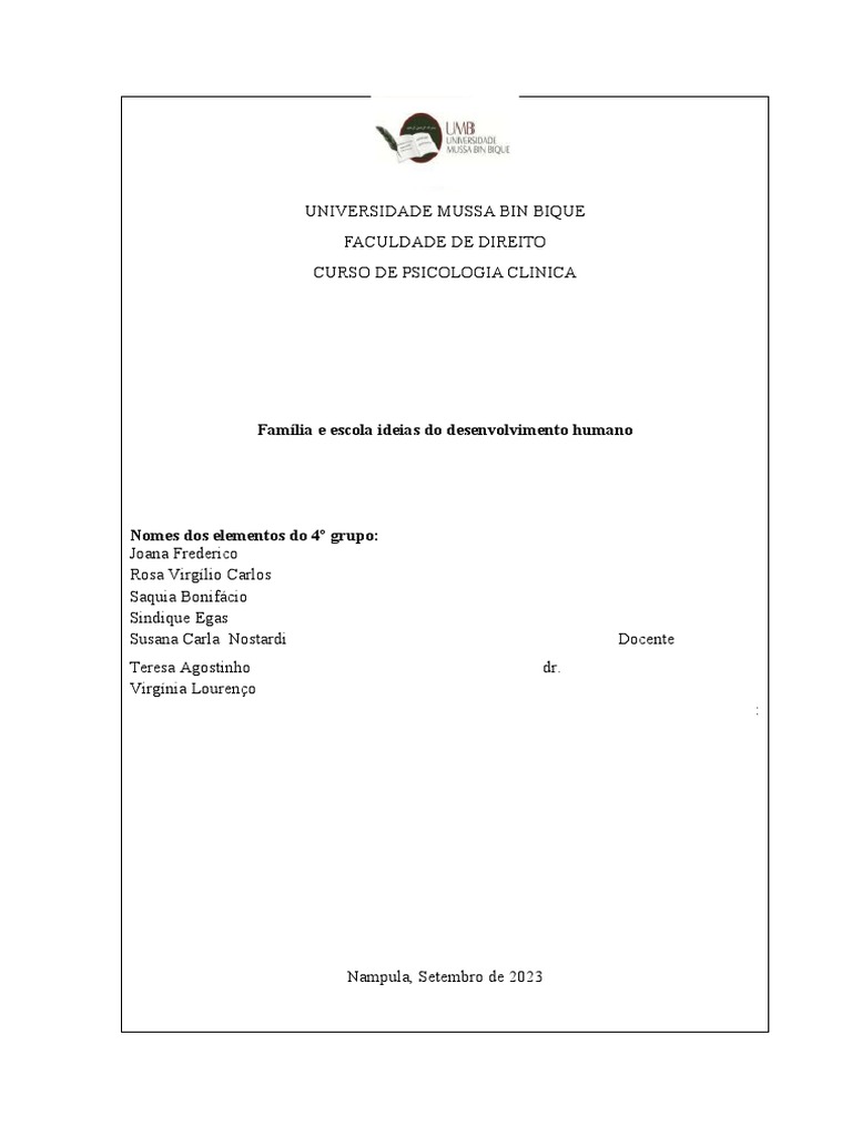 Universidade Mussa Bin Bique | PDF | Família | Aprendizado