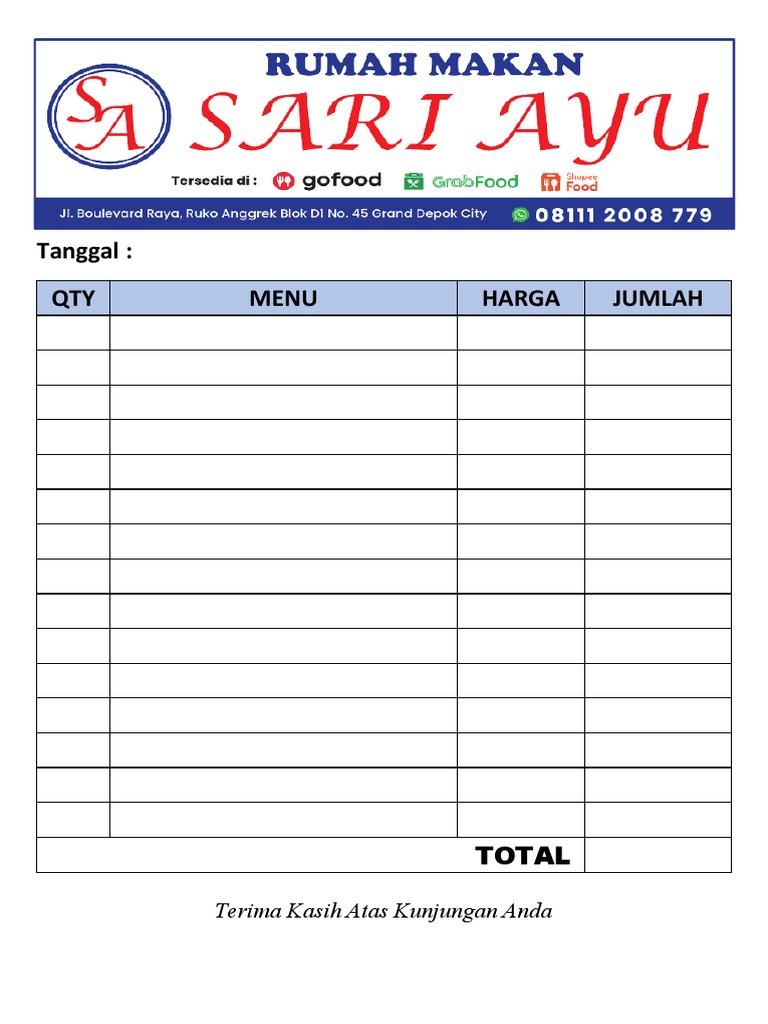 Contoh Nota Makanan Sederhana | PDF