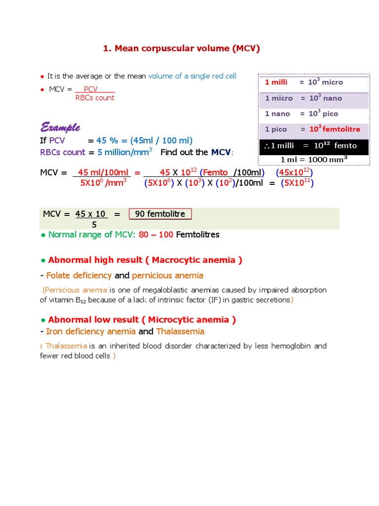 Mean Corpuscular Volume (MCV) | PDF