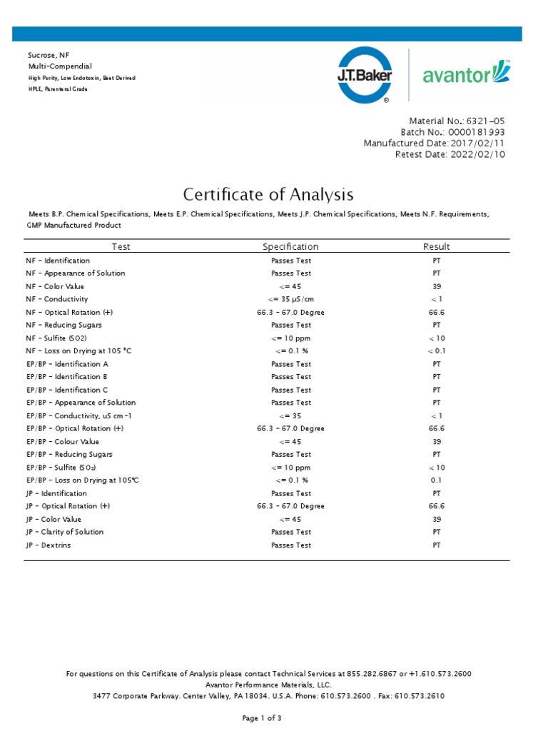 Certificate of Analysis | PDF | Chemistry