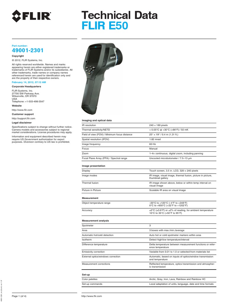 Flir Flir - E50 Datasheet | PDF | Film And Video Technology | Vision