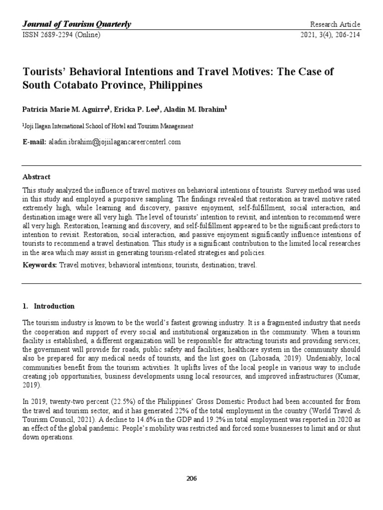 Tourists' Behavioral Intentions and Travel Motives | PDF | Tourism ...
