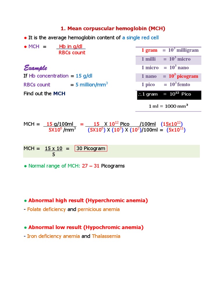 Mean corpuscular hemoglobin (MCH) | PDF