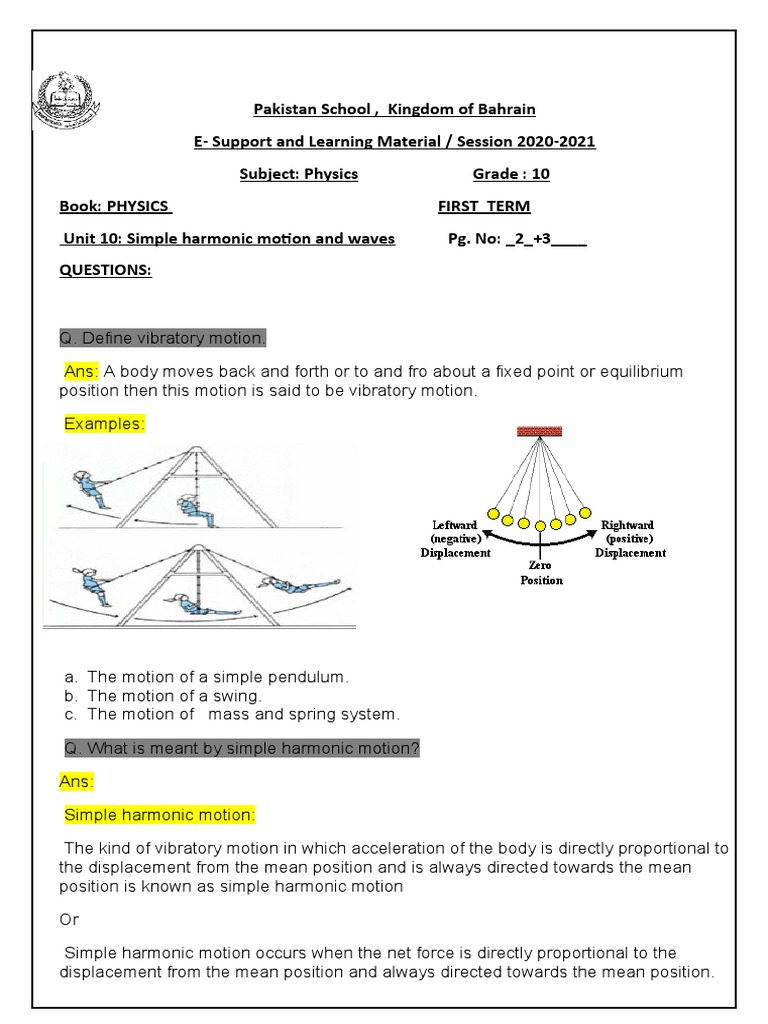Conditions for Simple Harmonic Motion | PDF | Force | Pendulum