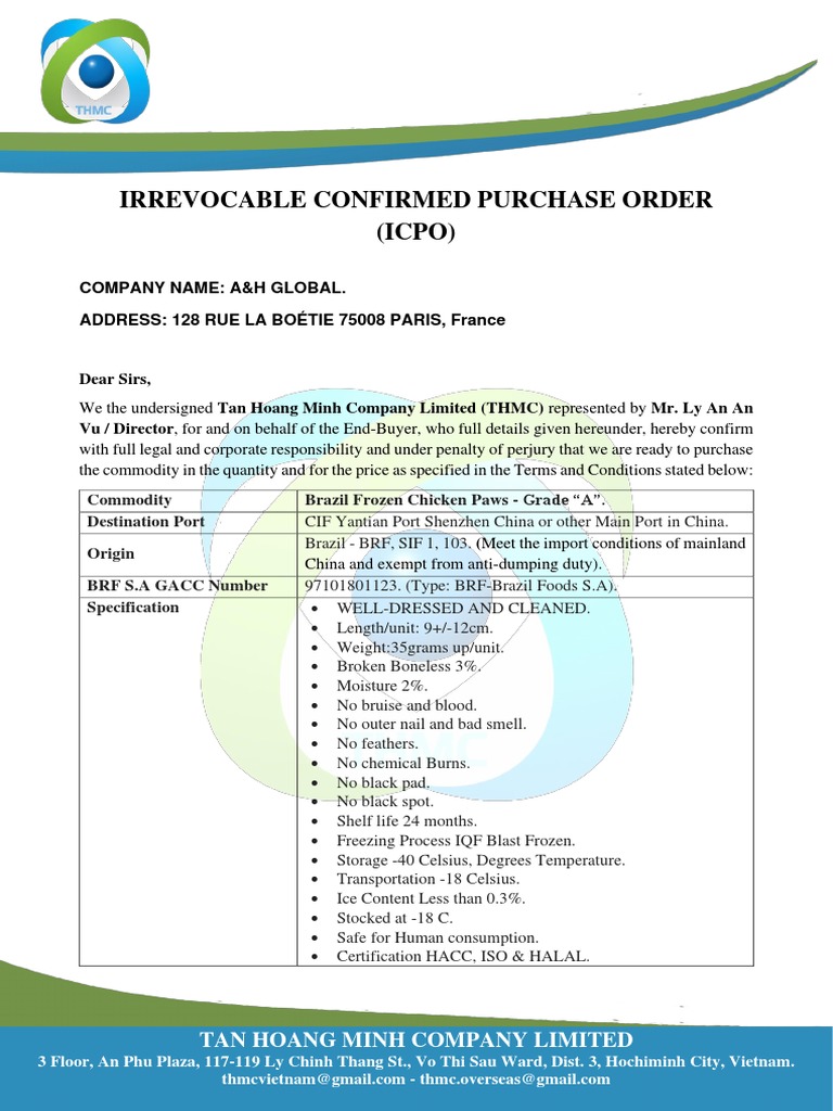 1) ICPO-THMC-A&H GLOBAL - (Chicken Paws) | PDF | Freight Transport ...