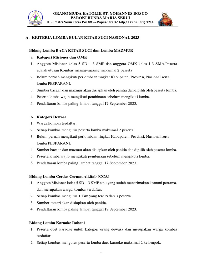 Kriteria Dan Materi Peserta Lomba BKSN 2023 PBMS | PDF