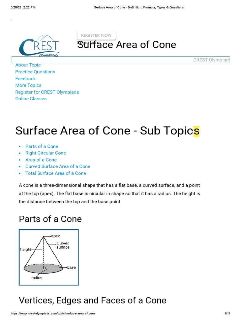 Surface Area of a Cone Explained | PDF | Area | Classical Geometry