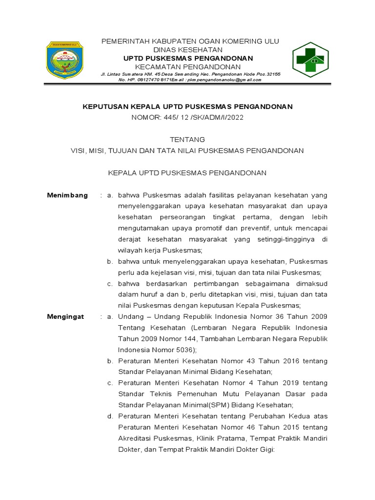 SK Visi, Misi, Tujuan & Tata Nilai | PDF