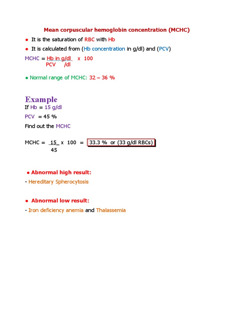 Mean Corpuscular Hemoglobin Concentration (MCHC) & Sample Problem On ...