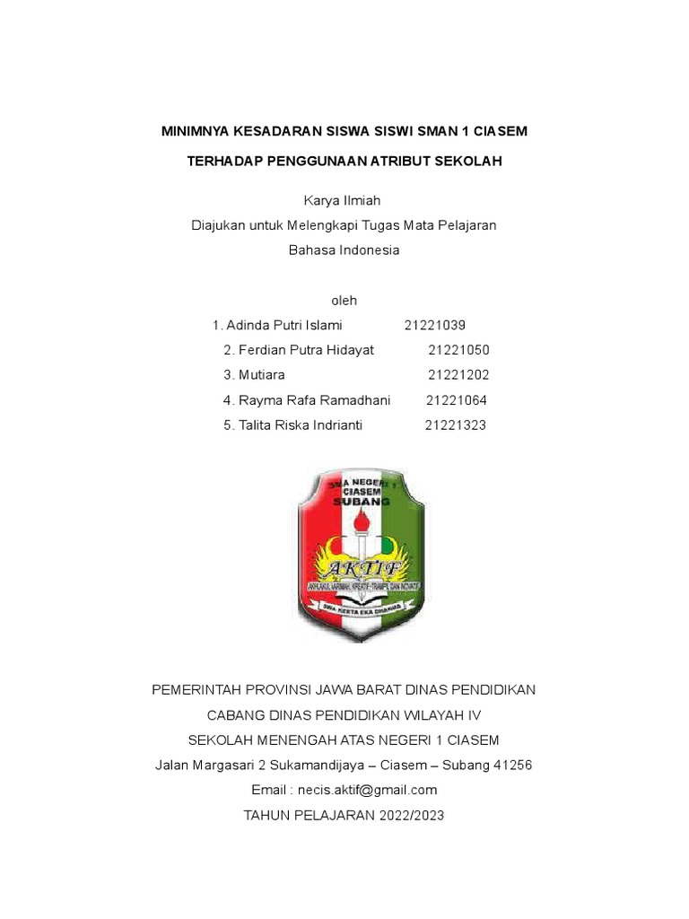 Kesadaran Atribut Siswa SMAN 1 Ciasem | PDF | Karier & Perkembangan